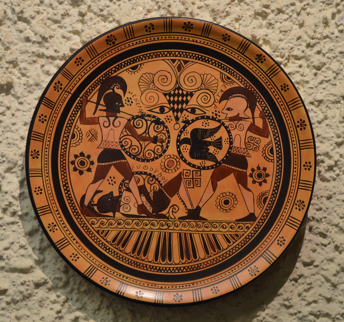 Greek Pottery, Hand Made, Wall Plate, Menelaos Fighting Hector, Trojan ...