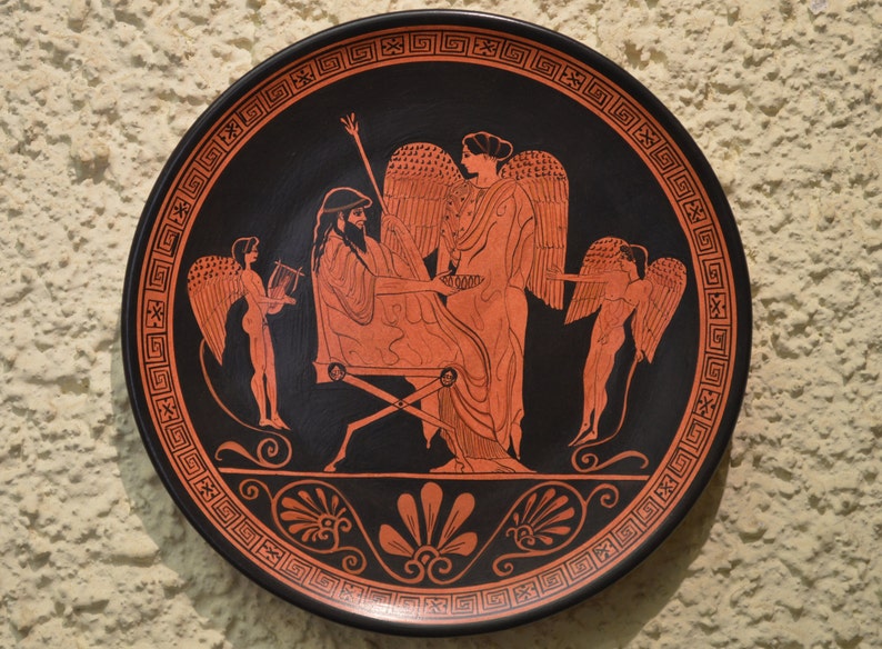 Greek Pottery, Hand Made Replica, Red Figure Wall Plate, Zeus and Nike ...