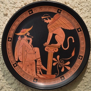 Greek Pottery, Hand Made Replica, Red Figure Wall Plate, Oedipus and ...