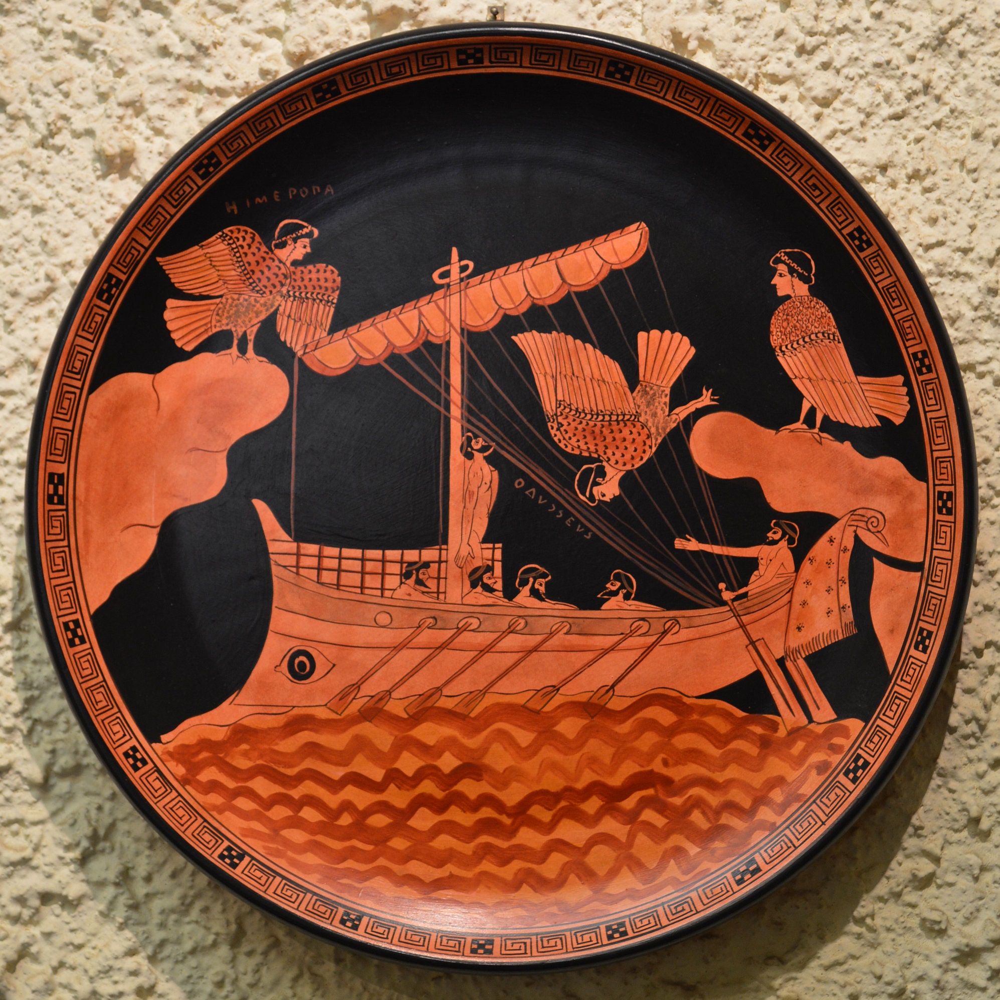 Greek Pottery, Hand Made, Red Figure Wall Plate, Odysseus and the ...