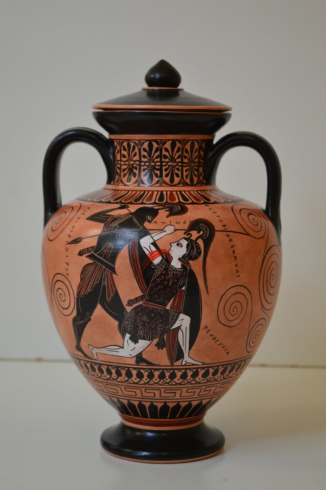 35cm Black Figure Neck Amphora, Achilles Fighting Penthesilea, Greek ...