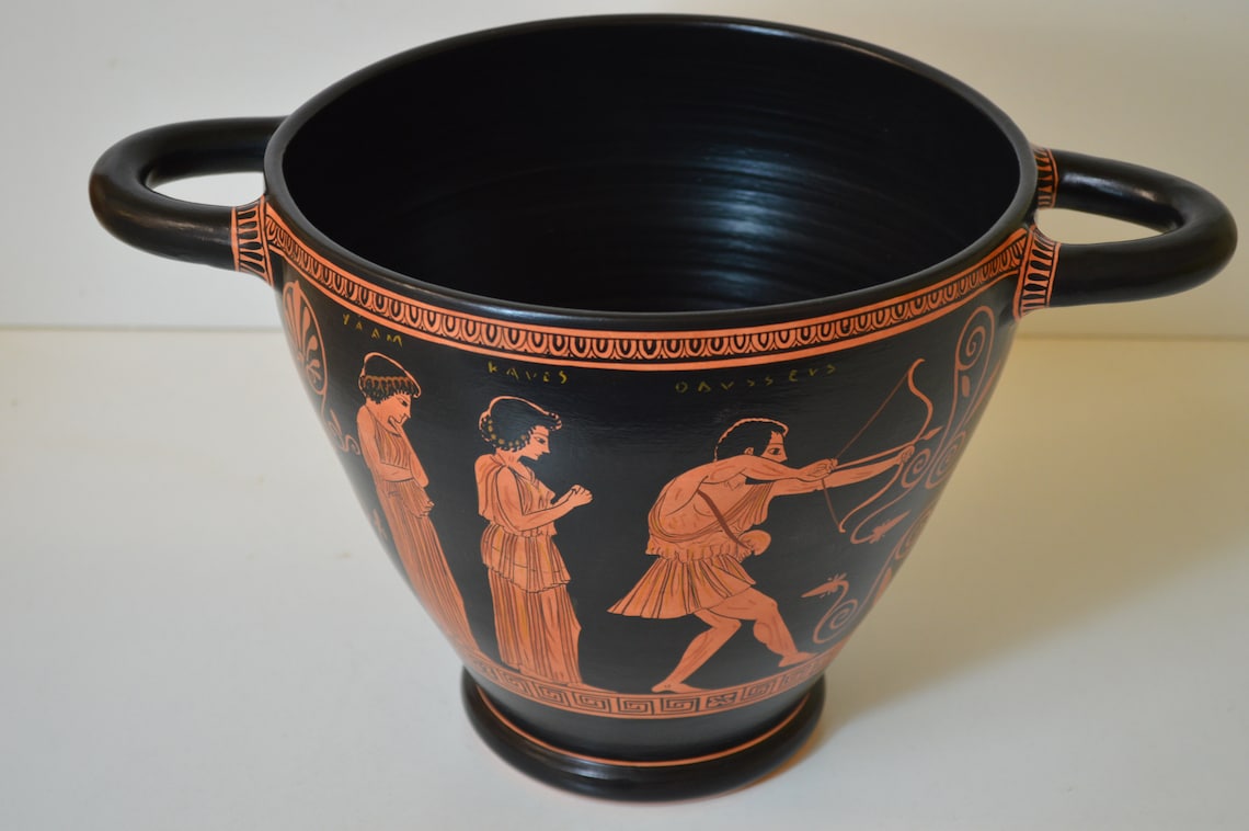 Greek Pottery, Hand Made Replica, Red Figure Skyphos, Odysseus Slaying ...