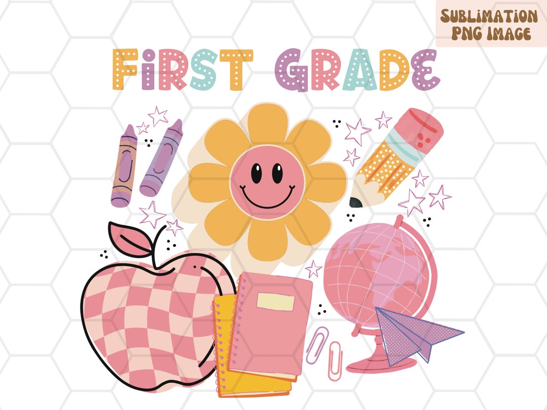 Retro Teacher PNG, First Grade Teacher PNG for Sublimation, Trendy ...