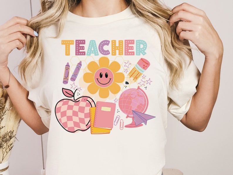 Retro Teacher PNG, Back to School Teacher PNG for Sublimation, Trendy ...