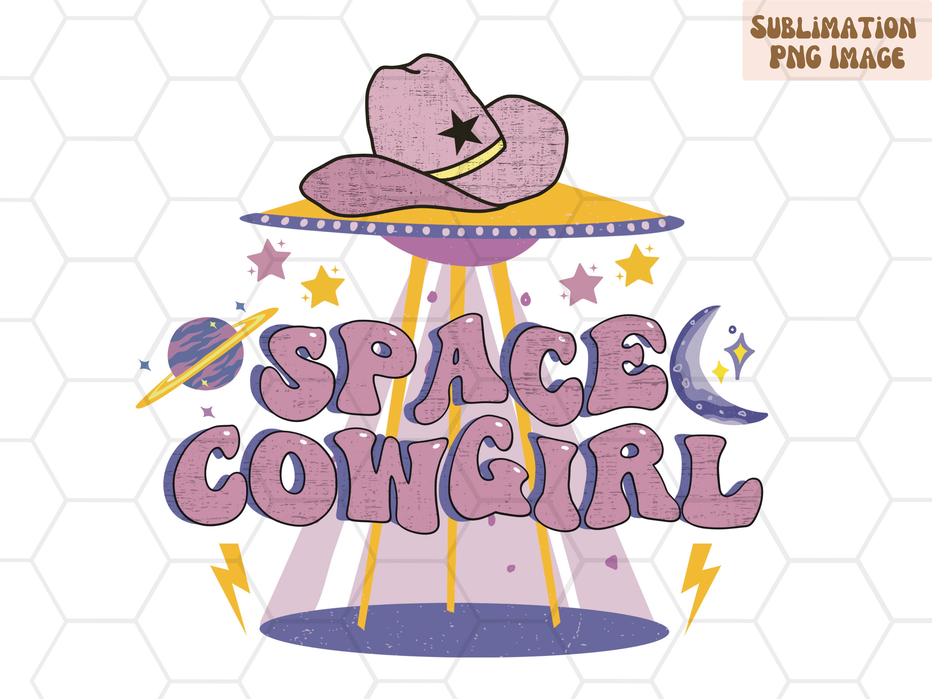 Space Cowgirl PNG for Sublimation, Space Png, Retro Png, Western ...