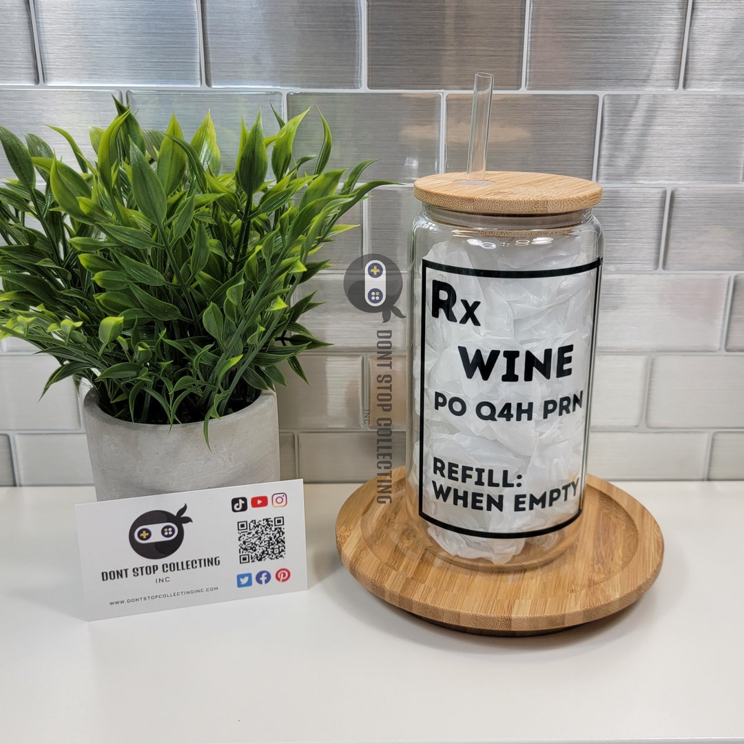 Wine Glass Wine Prescription 16 Oz / 473 Ml With Bamboo Lid and Straw ...