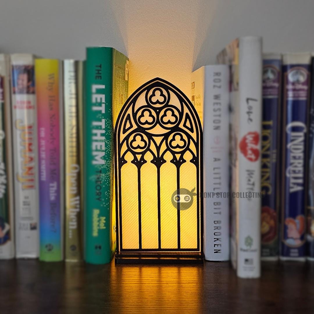 Gothic Cathedral Stain Glass Like Window Book Nook With LED Flameless ...