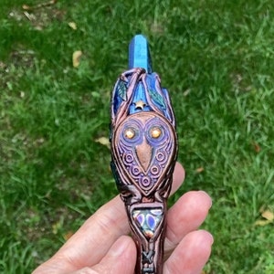 Owl Wand, Handmade Enchanted Forest Magic Crystal Wand, Quartz Wicca ...