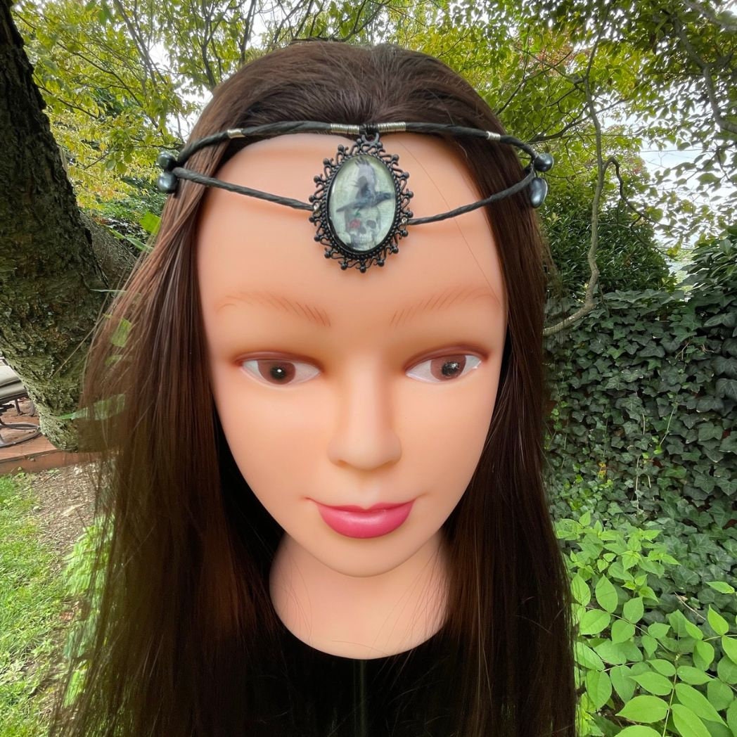 Raven Skull Black Gothic Crown, Pagan Witch Crown, Handmade Adjustable ...