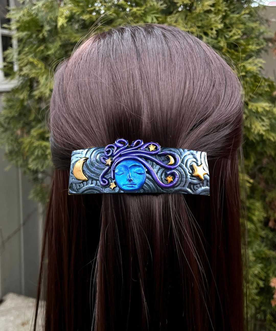 Moon Goddess Hair Clip, Lunar Witch Moon and Stars Hair Barrette ...