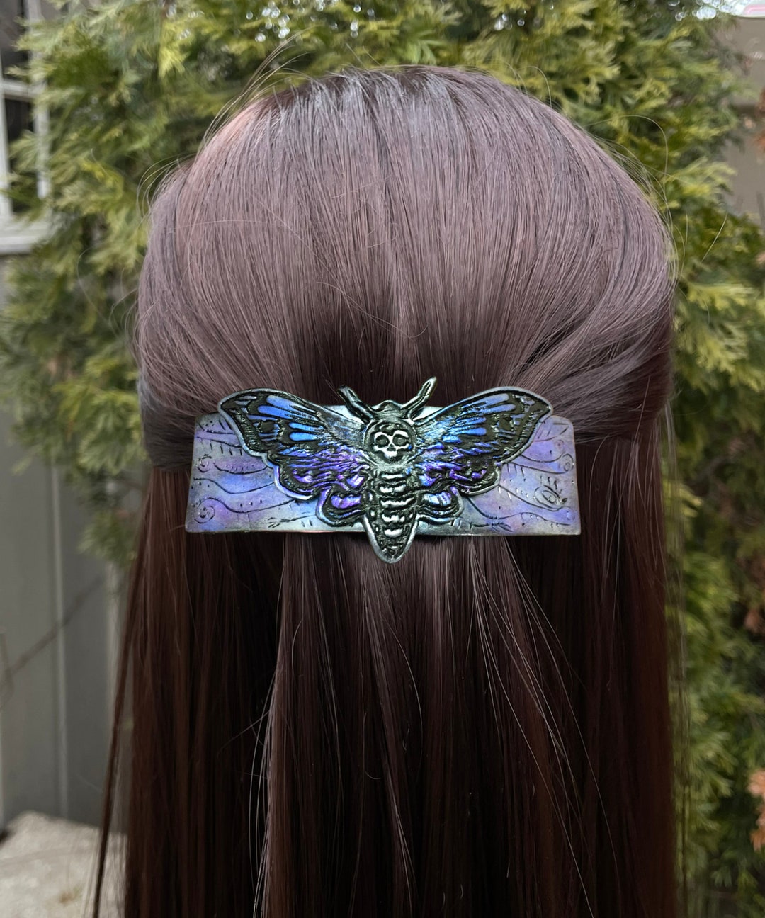 Death Head Moth Hair Clip, Goth Barrettes for Women, Handmade Polymer ...