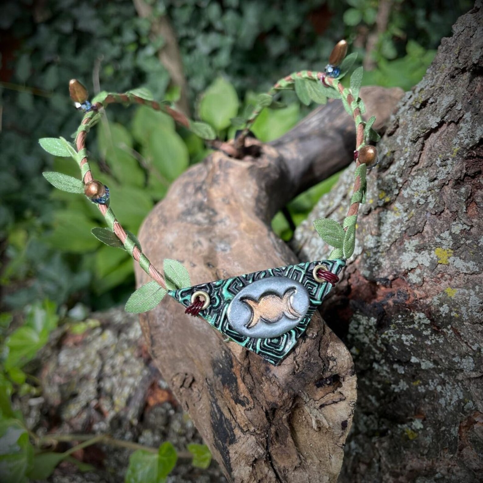Triple Moon Goddess Crown, Forest Witch Hair Circlet, Handmade Woodland ...