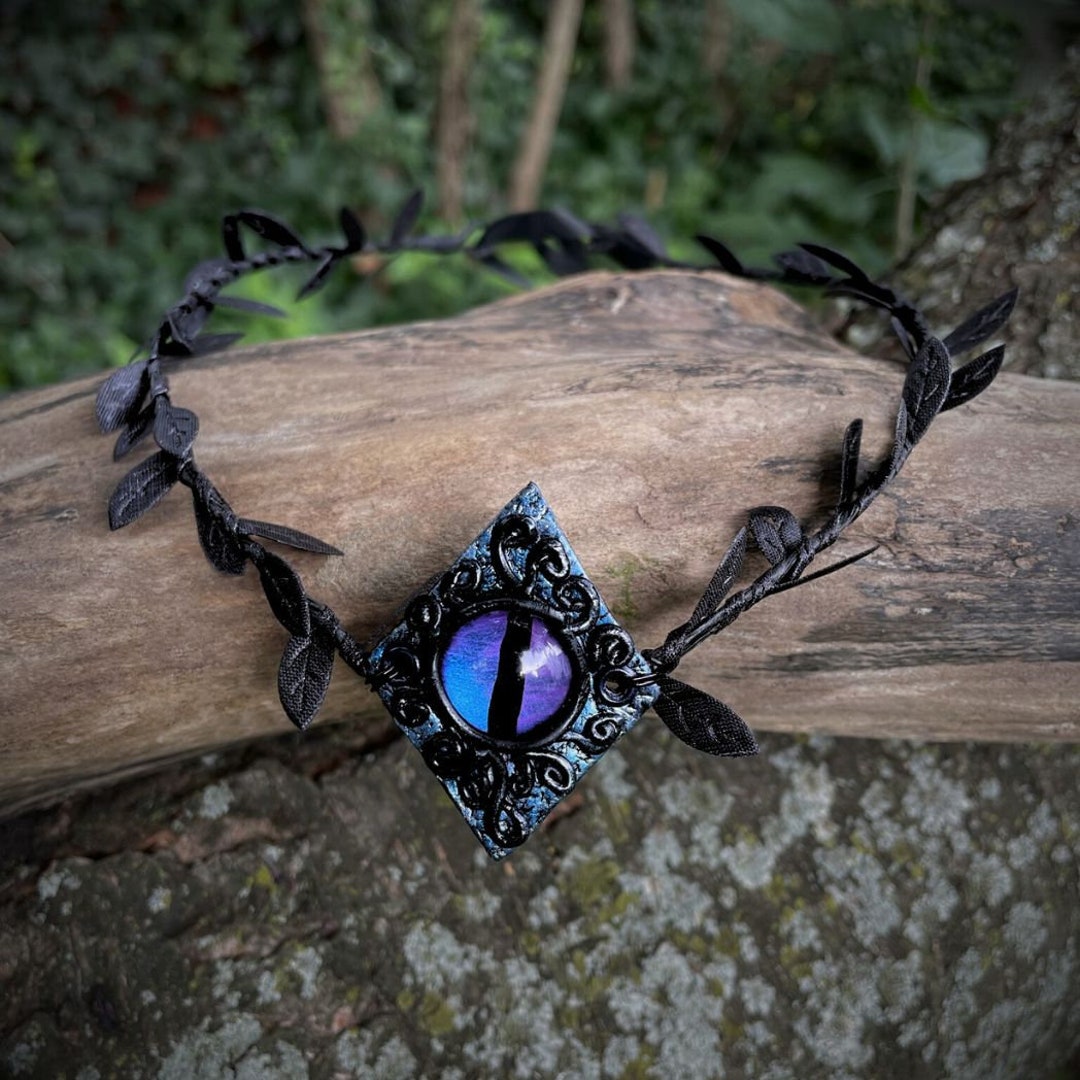 Purple Third Eye Circlet - Handmade Evil Eye Black Leaf Witch Crown ...