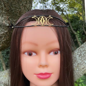 Triple Goddess Circlet- Black Wiccan Crown - Handmade Adjustable Moon ...