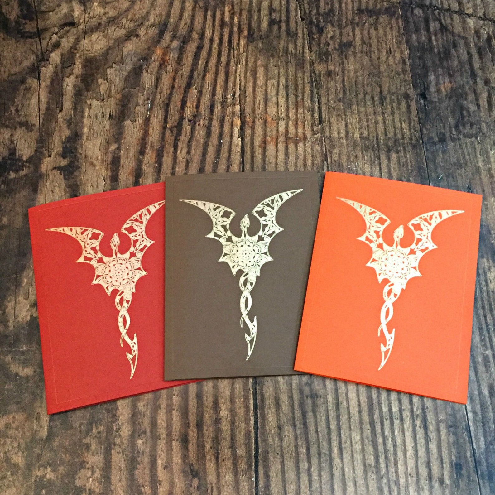 Dragon Blank Note Cards With Envelopes Set of Gold Ink - Etsy