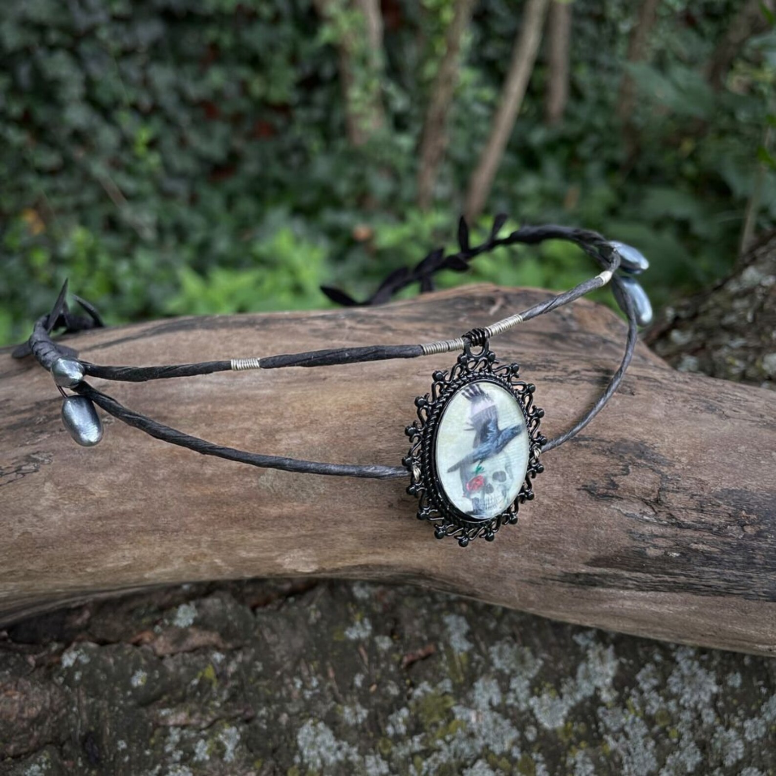 Raven Skull Black Gothic Crown, Pagan Witch Crown, Handmade Adjustable ...