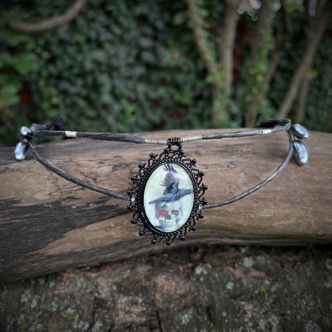 Raven Skull Black Gothic Crown, Pagan Witch Crown, Handmade Adjustable ...