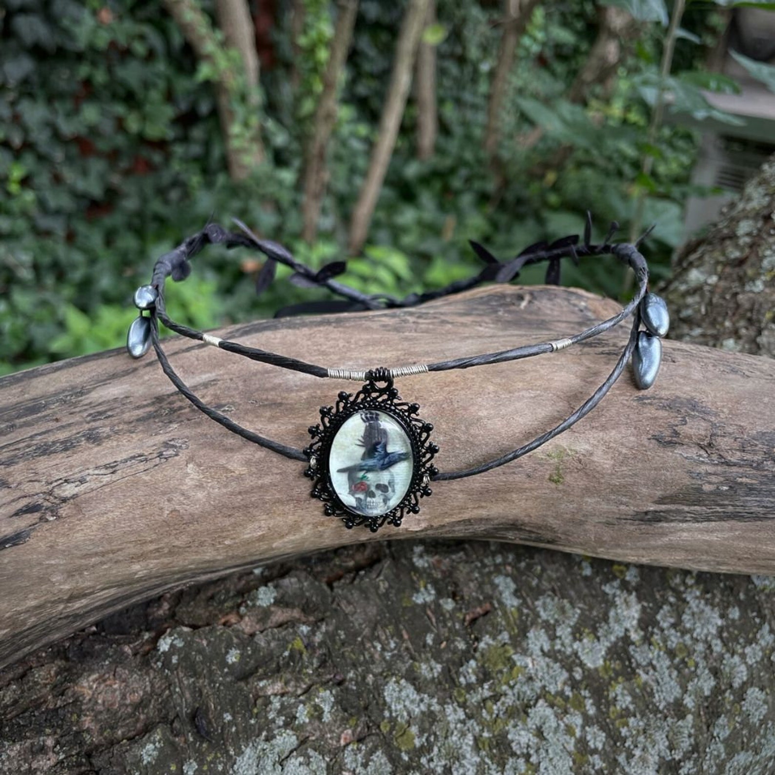 Raven Skull Black Gothic Crown, Pagan Witch Crown, Handmade Adjustable ...
