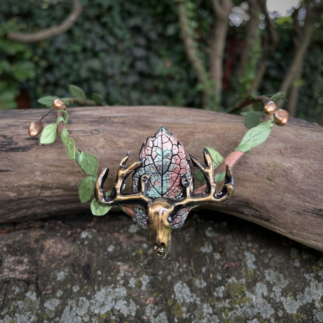 Woodland Elk Antler Crown, Deer and Leaf Forest Elven Circlet Headpiece ...