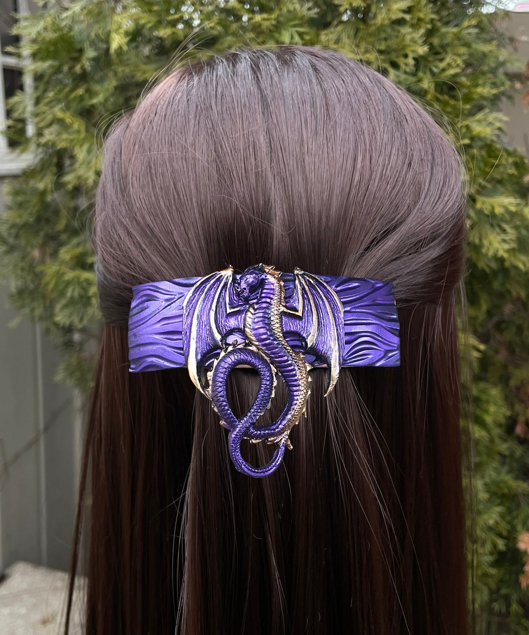 Purple Dragon Hair Clip, Barrettes for Women, Fantasy Dragon Polymer ...