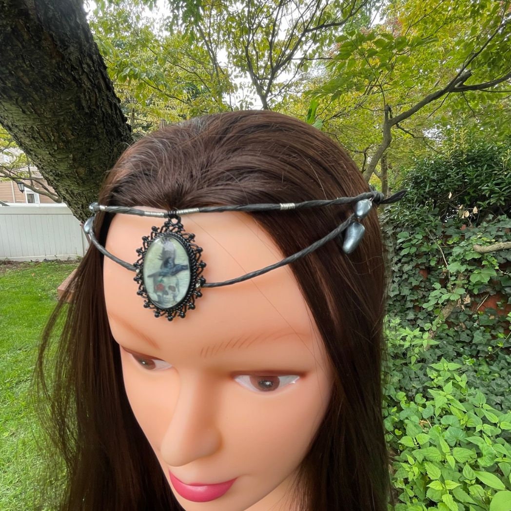Raven Skull Black Gothic Crown, Pagan Witch Crown, Handmade Adjustable ...