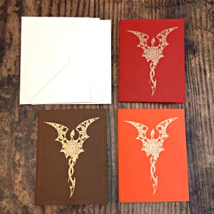 Dragon Blank Note Cards With Envelopes Set of Gold Ink - Etsy