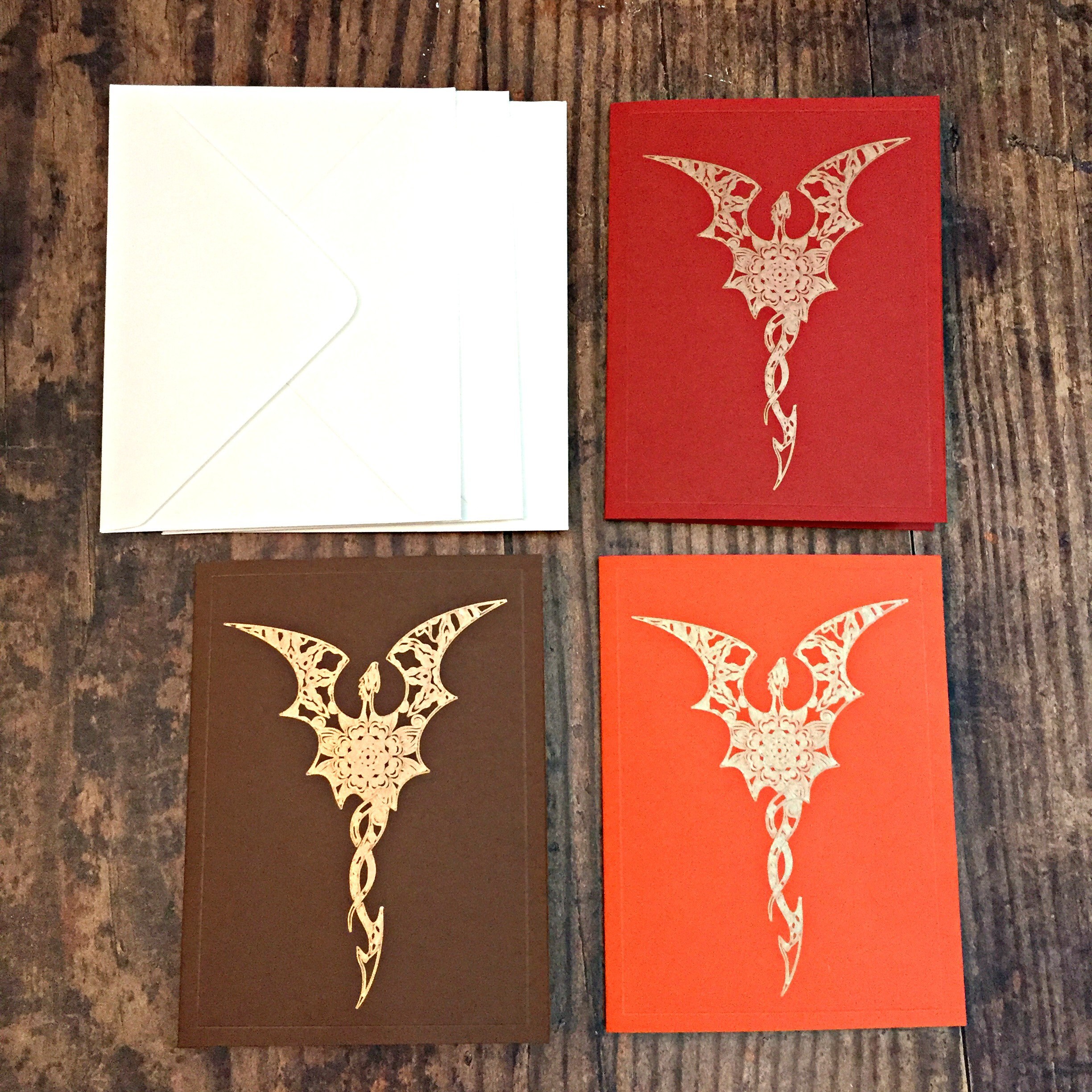 Dragon Blank Note Cards with Envelopes Set of Gold ink | Etsy
