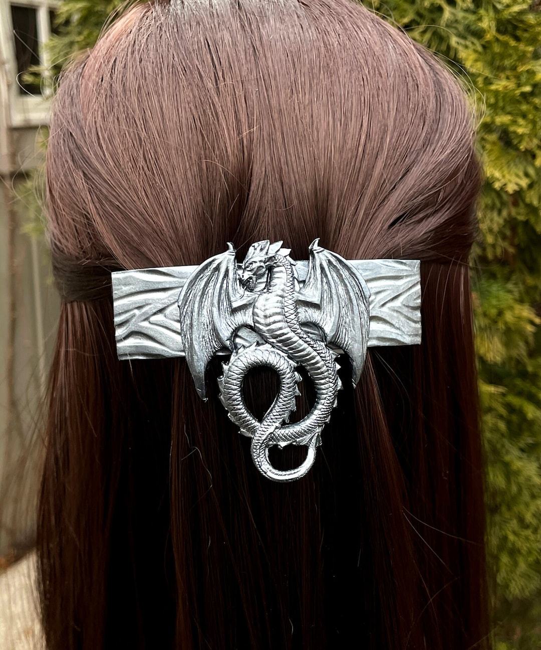 Dragon Hair Clip, Barrettes for Women, Pewter Gray Polymer Clay Fantasy ...
