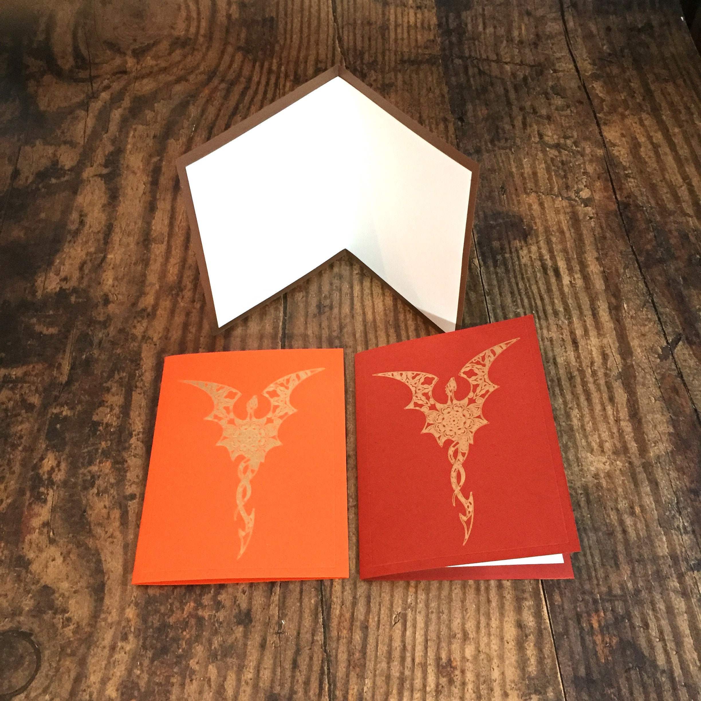 Dragon Blank Note Cards with Envelopes Set of Gold ink | Etsy