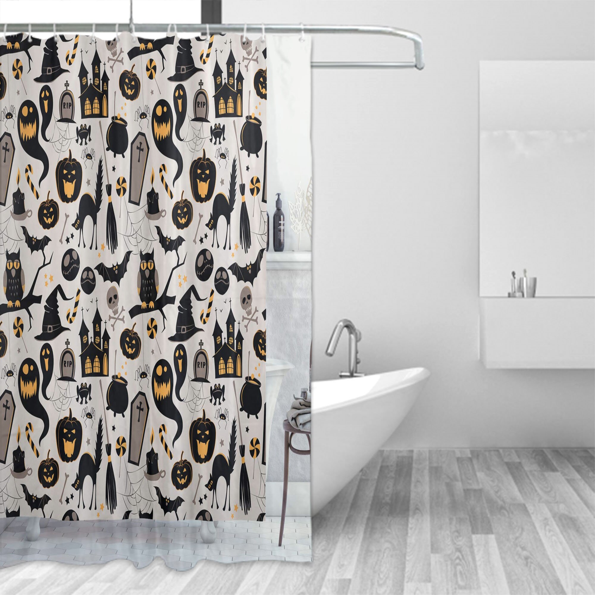 Vintage Halloween Shower Curtain Halloween Cartoon Jack Etsy