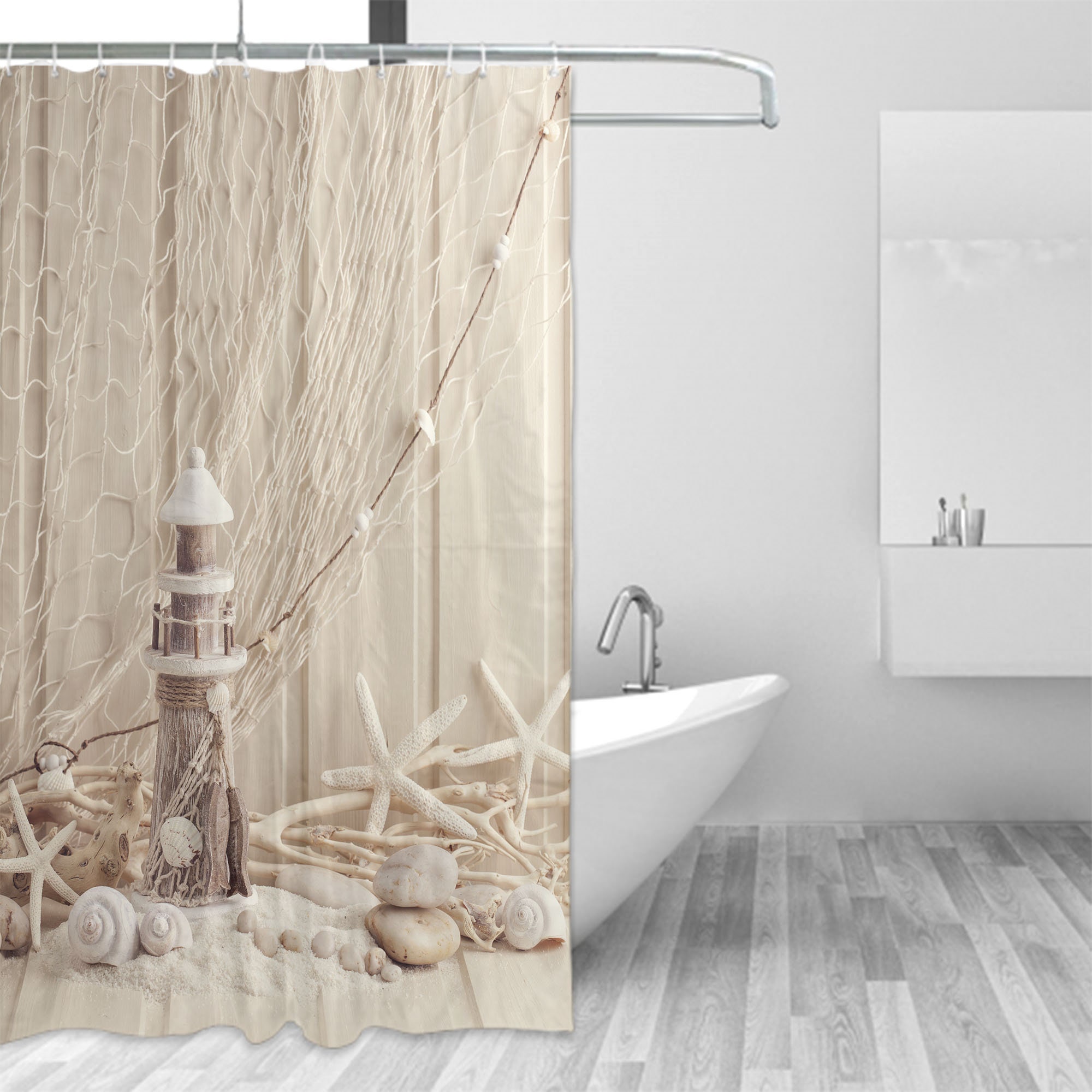 Nautical Seashell Shower Curtains Coastal Fishing Net Marine - Etsy