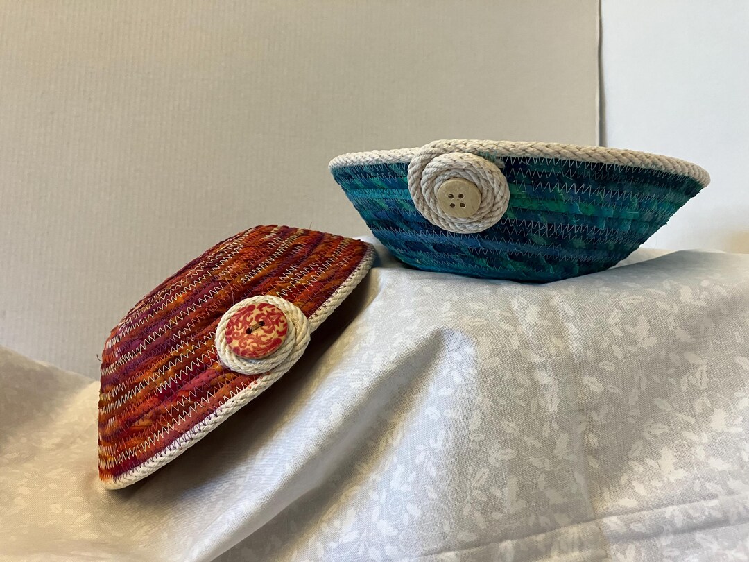 Rope Bowls, Batik Wrapped, Blue Turquoise Red Orange Shades, Handmade ...