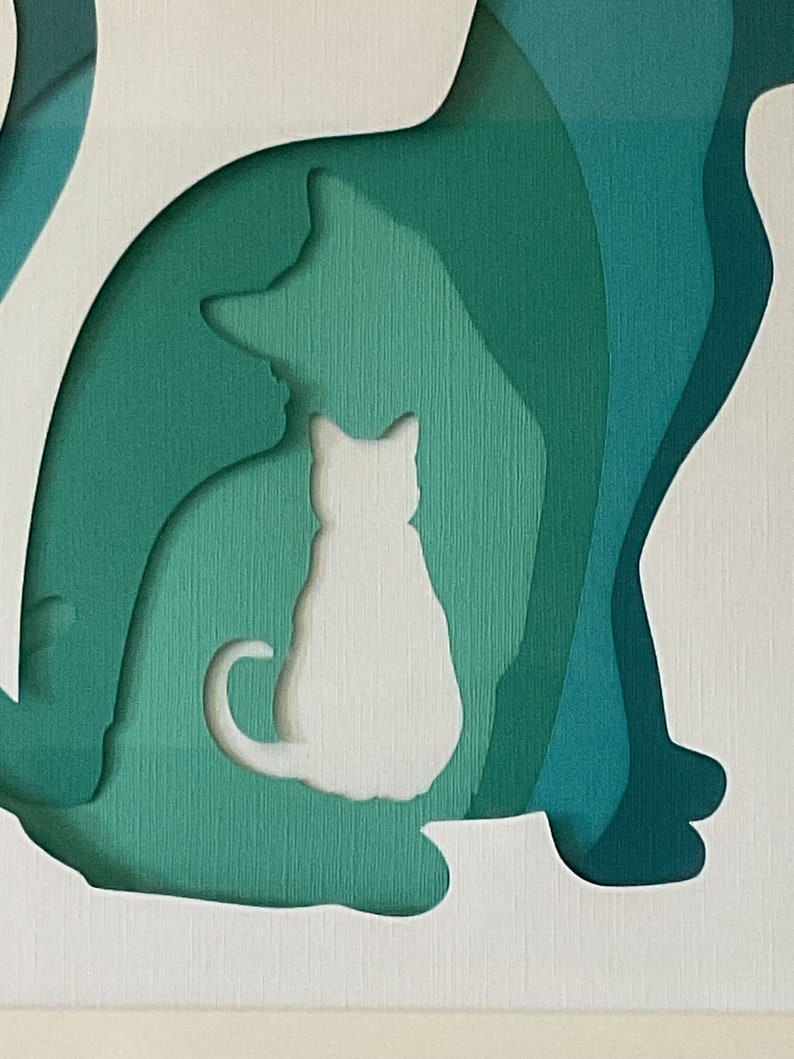 Cat Layered Wall Art, Shadow Box, 12x12, or 8x8 Teal, Turquoise & White ...