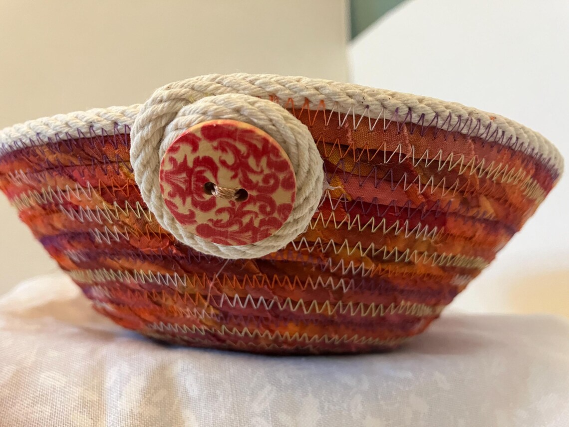Rope Bowls, Batik Wrapped, Blue Turquoise Red Orange Shades, Handmade ...