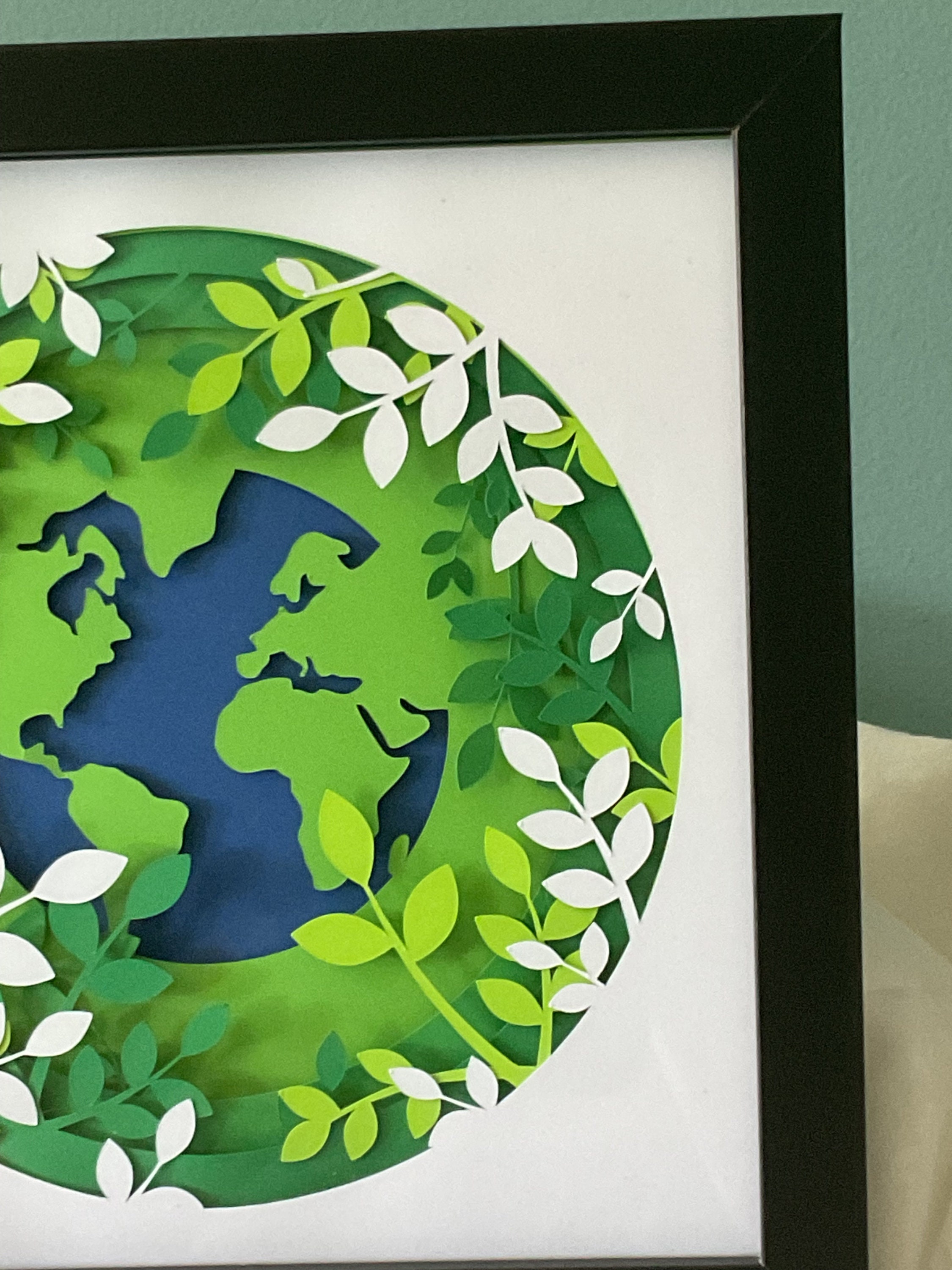 Earth Wall Art, Eco, Layered Paper, 8x8 Shadow Box Green Blue White - Etsy
