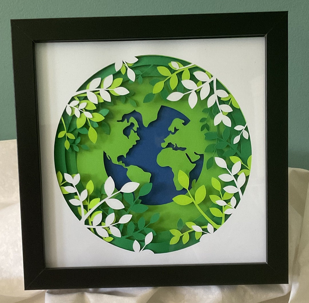 Earth Wall Art, Eco, Layered Paper, 8x8 Shadow Box Green Blue White - Etsy