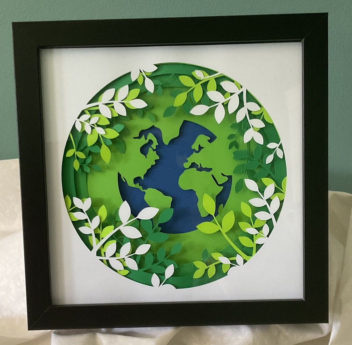 Earth Wall Art, Eco, Layered Paper, 8x8 Shadow Box Green Blue White - Etsy