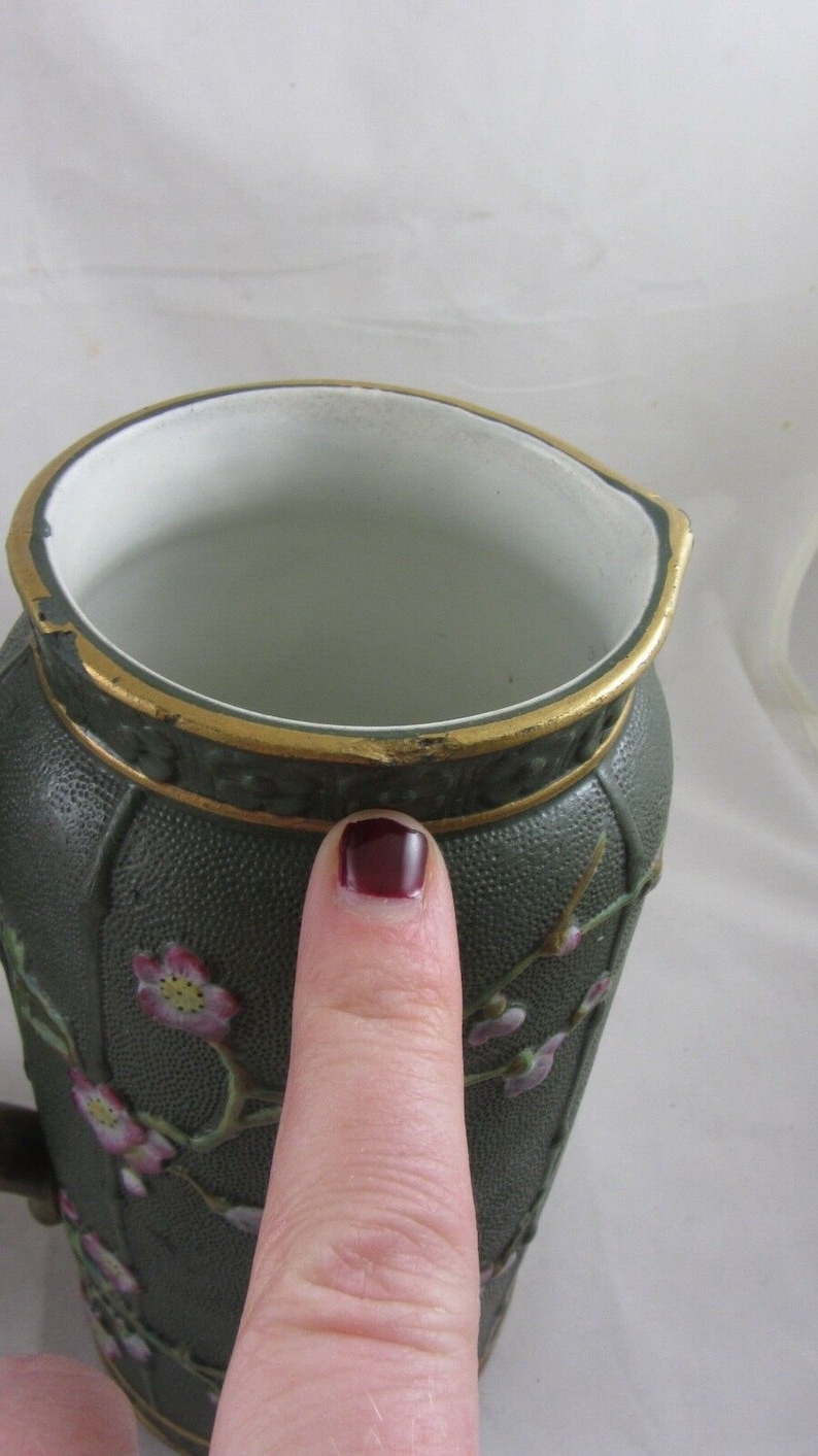 Antique Pinder Bourne Staffordshire Pottery Jugs Cherry Blossom Prunus ...