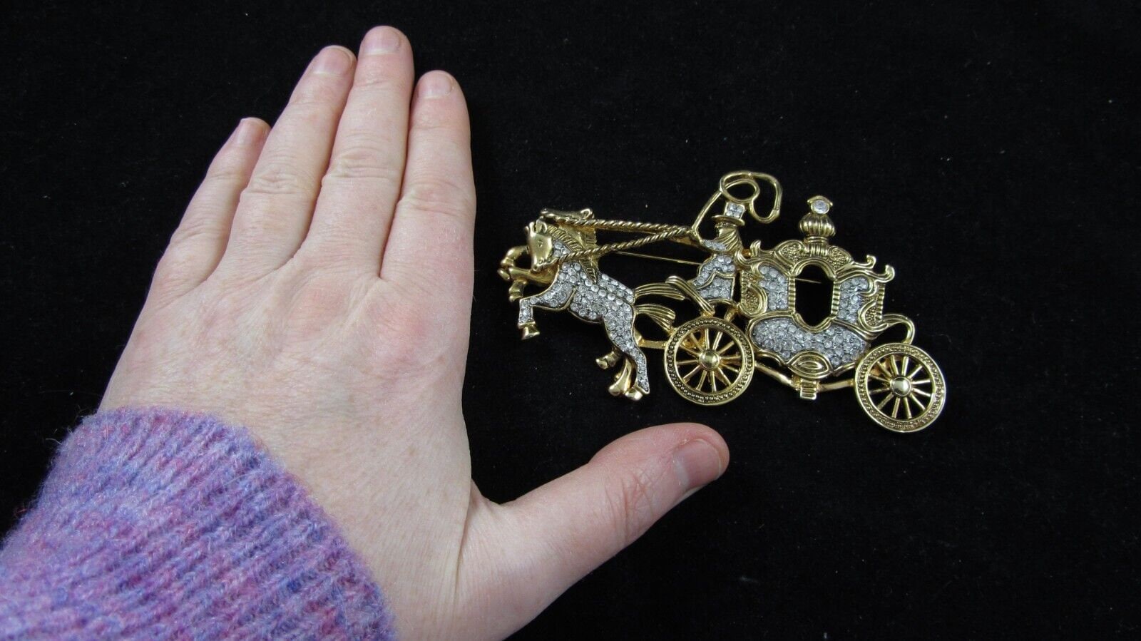 Vintage Horse Carriage Coach Brooch Pin Rhinestones Cinderella Princess ...