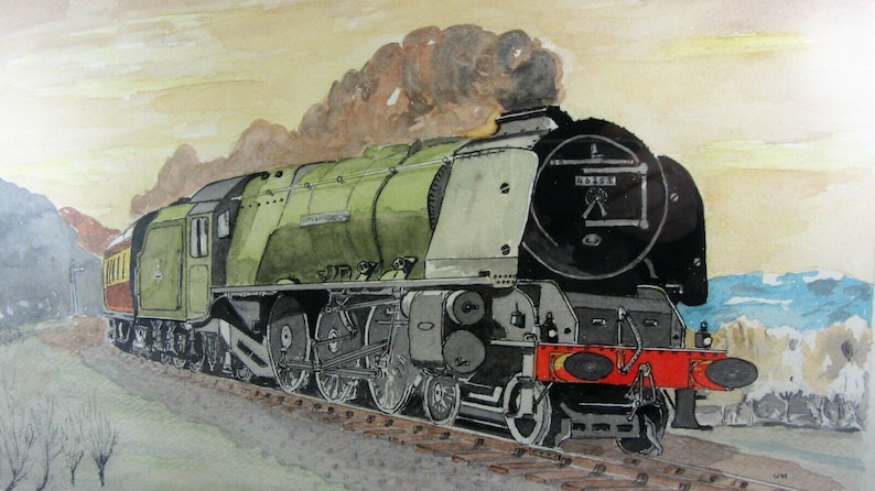 Vintage Original Framed Watercolour Steam Train Locomotive BR/LMS 46255 ...