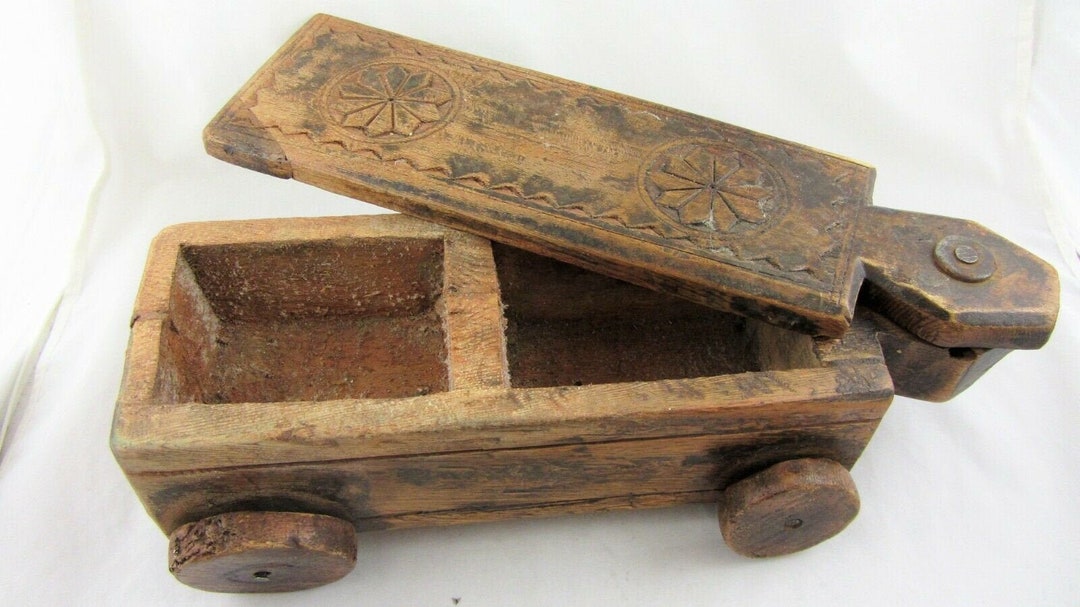 Antique Carved Scandinavian Table Salt Box Wooden on Wheels Treen - Etsy