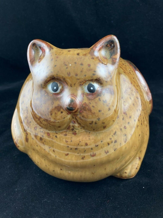 Vintage Brown Glaze Pottery Fat Cat - Etsy