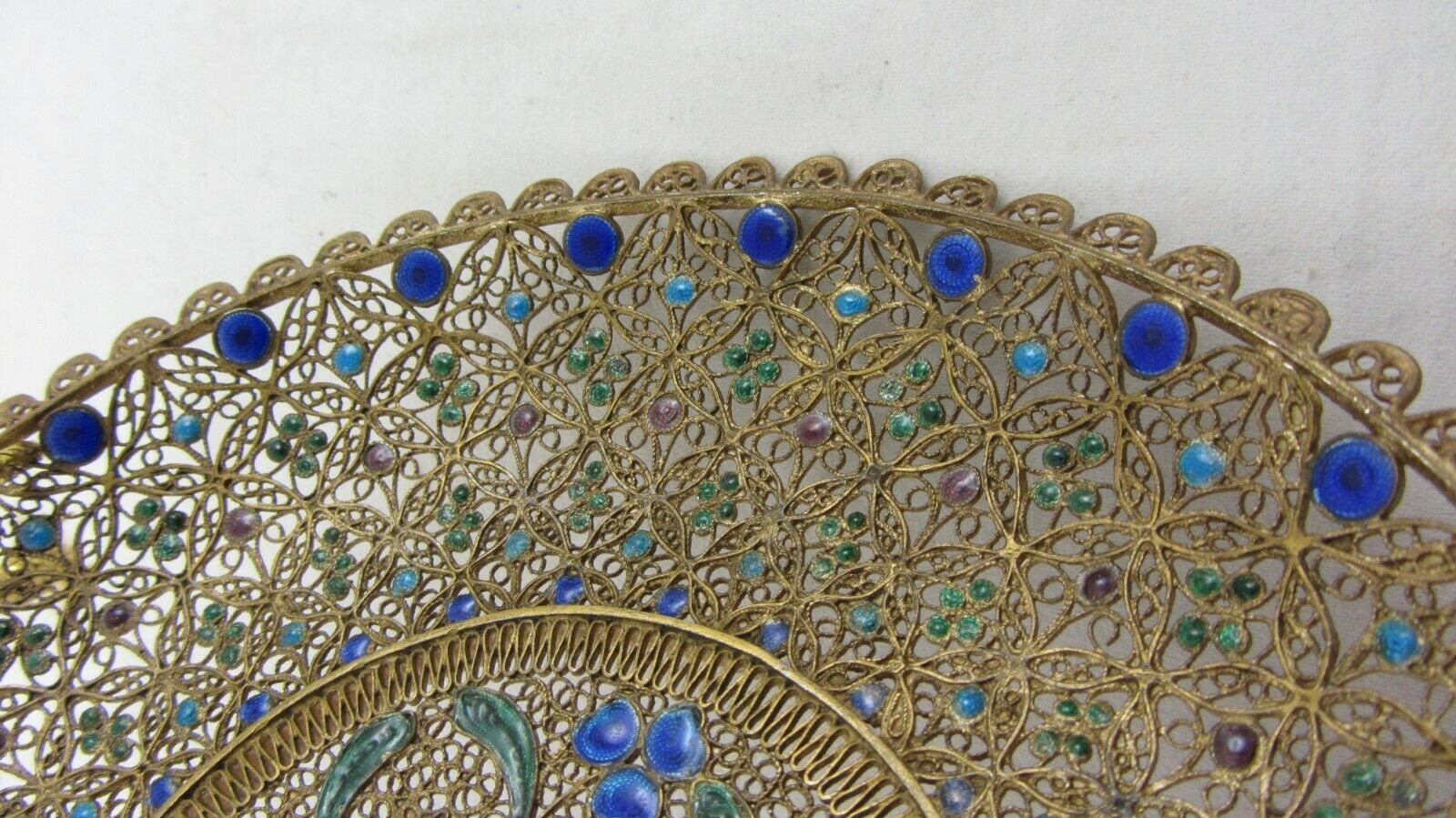 Vintage Filigree Cloisonné Gilt Metal Enamel Decorative Plate Hanging ...