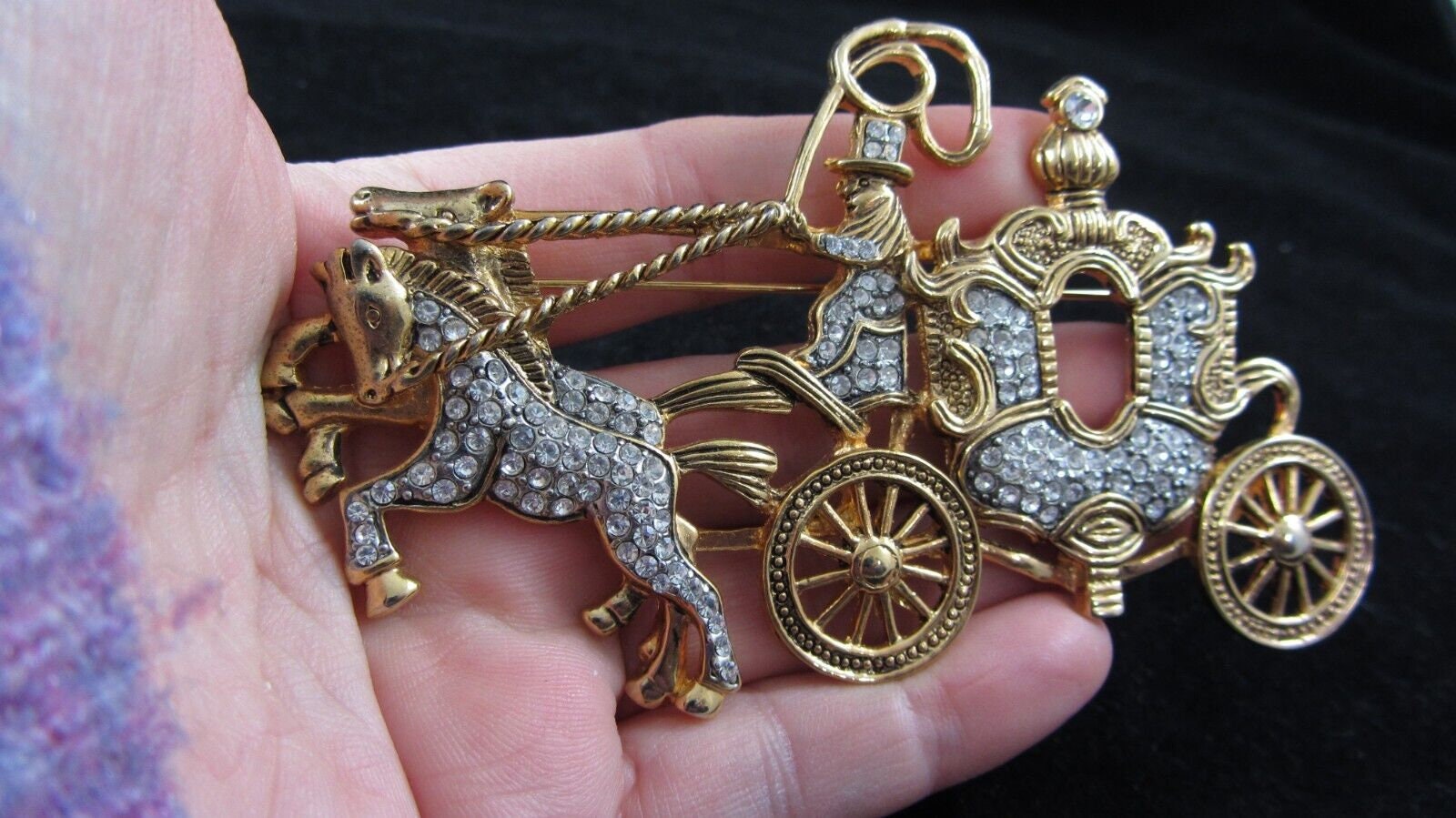 Vintage Horse Carriage Coach Brooch Pin Rhinestones Cinderella Princess ...