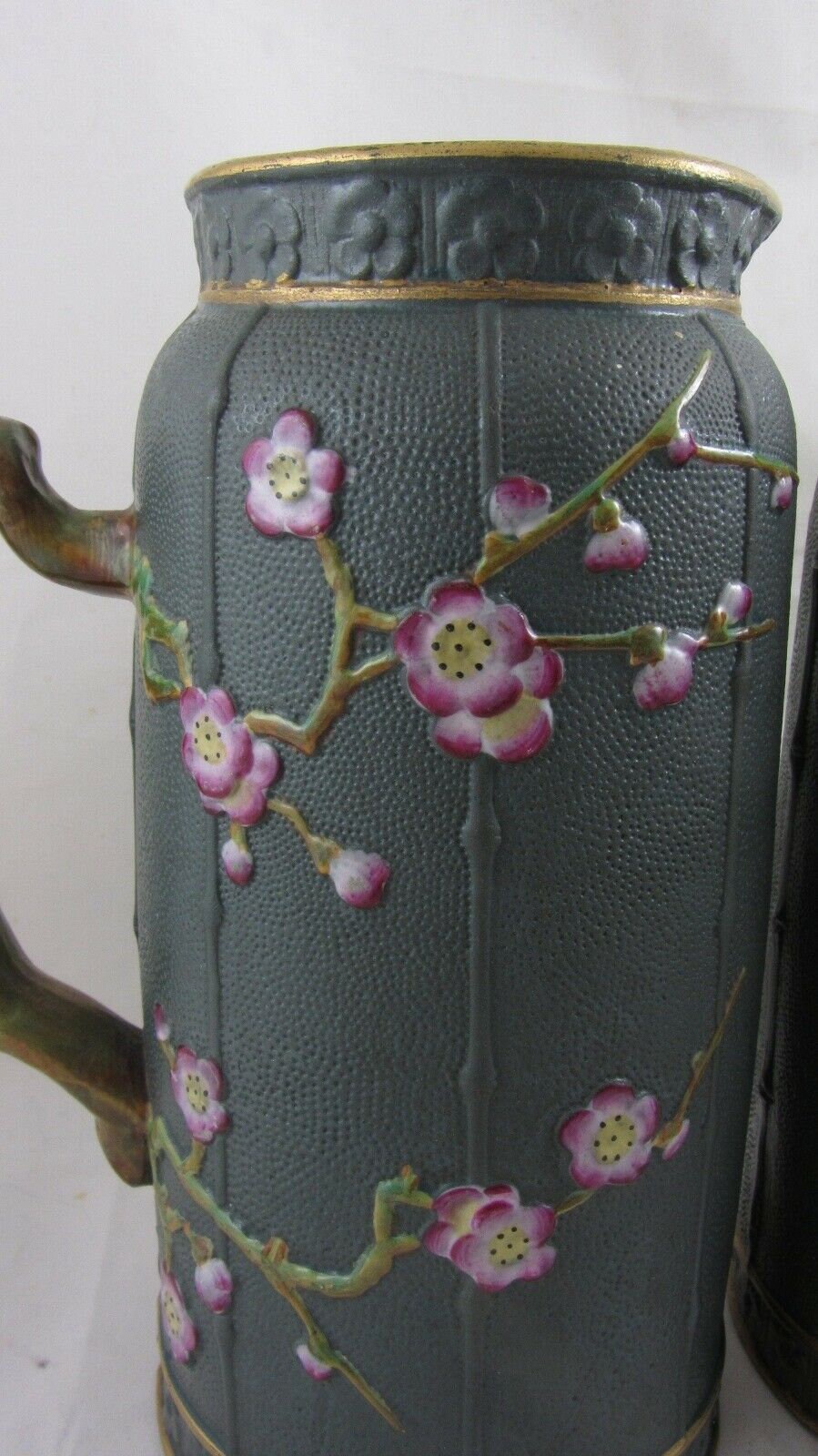 Antique Pinder Bourne Staffordshire Pottery Jugs Cherry Blossom Prunus ...