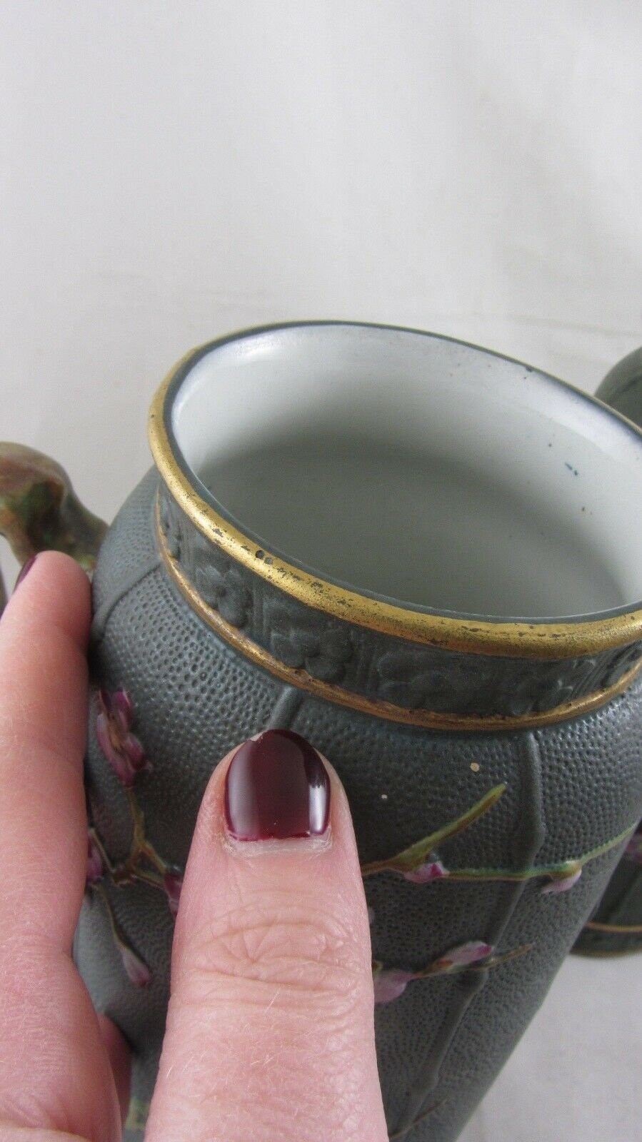 Antique Pinder Bourne Staffordshire Pottery Jugs Cherry Blossom Prunus ...