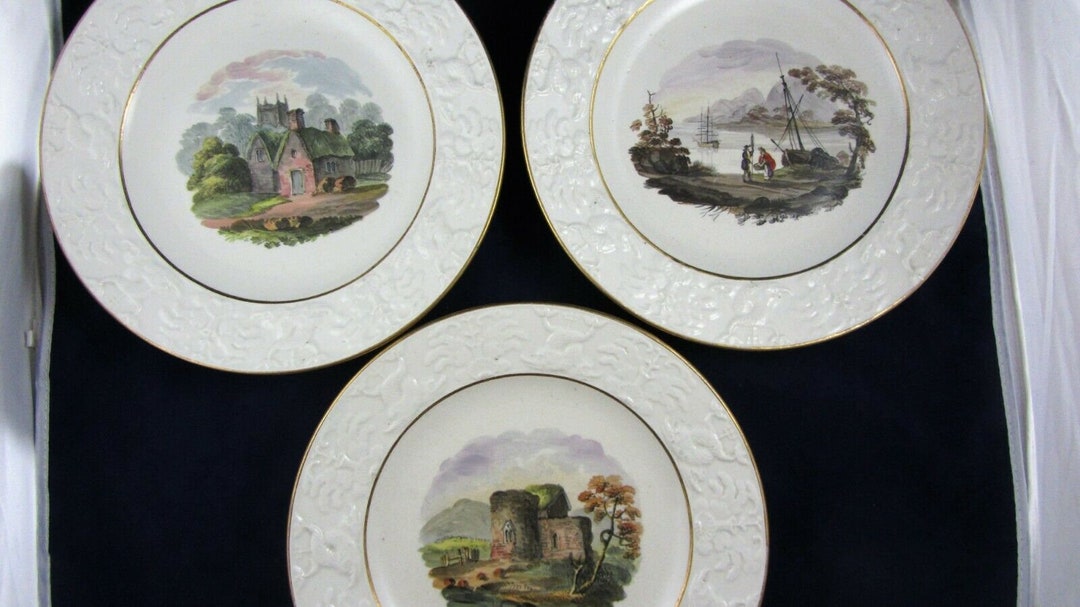 Regency Period English Wilson Pottery Hand Painted Plates Scenic Views ...