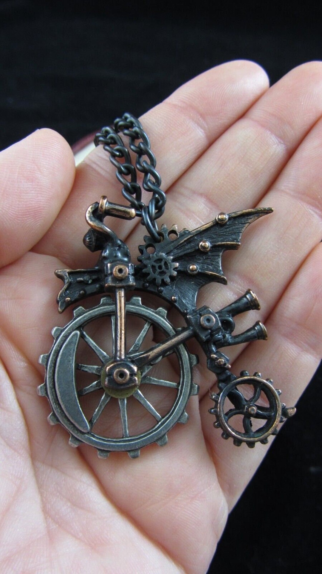 Vintage Steam Punk Pendant Alchemy 1977 Articulated Bicycle Penny ...