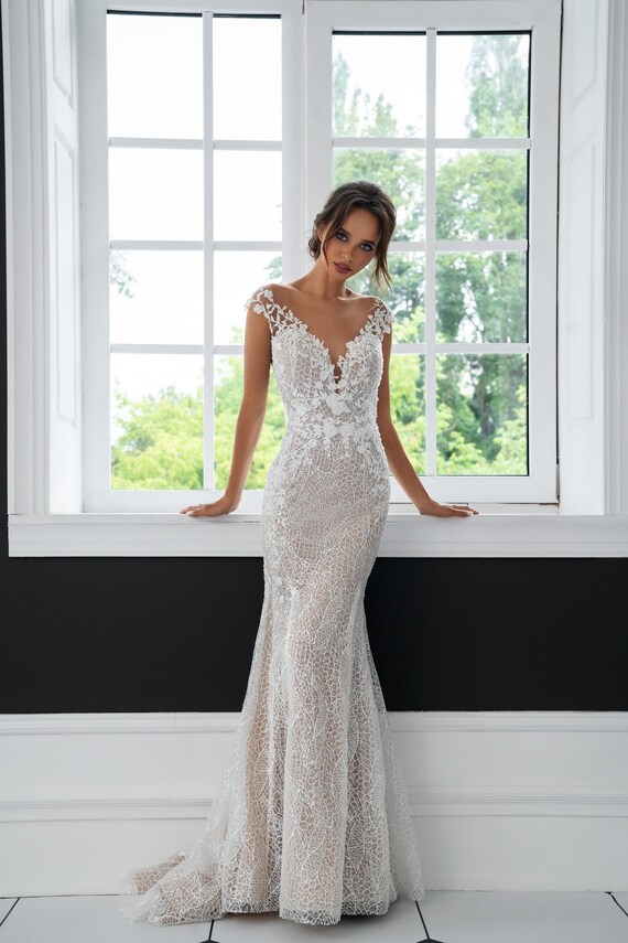 High Neck Lace Wedding Dress With Sheer Details Kleinfeld 42 Off