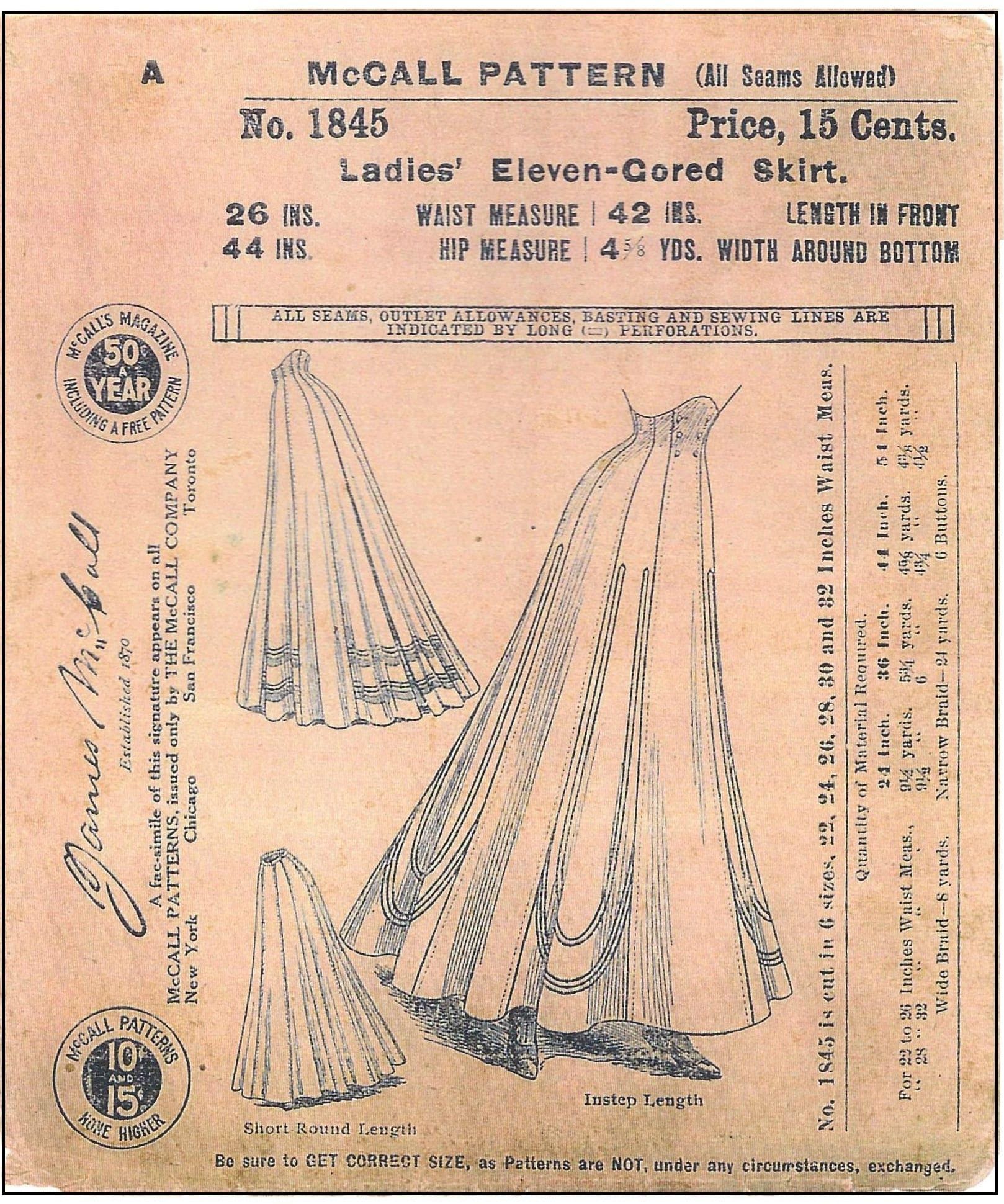 1910 Ladies Eleven-gored Skirt – Edwardian PDF Sewing Pattern #1845 (26 ...